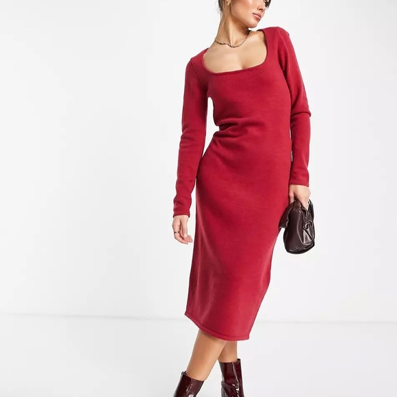 ASOS | Dresses | Asos Design Knitted Midi Dress With Scoop Neck And ...